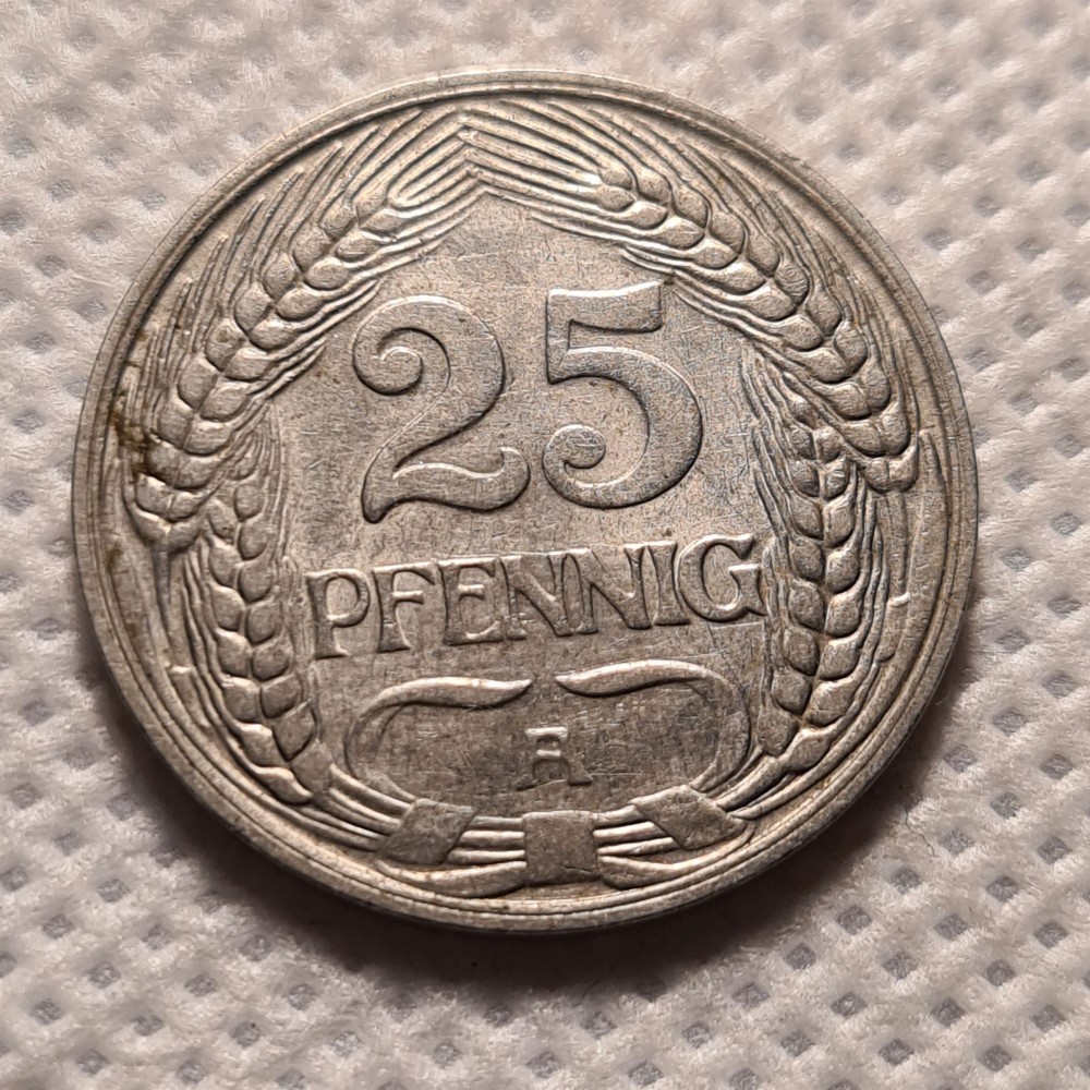 Vokietija 25 Pfenigų 1910A