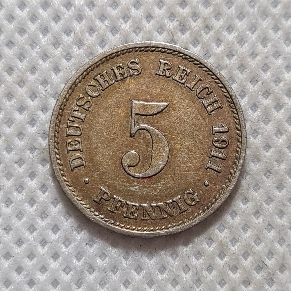 Vokietija 5 pfenigai 1911G