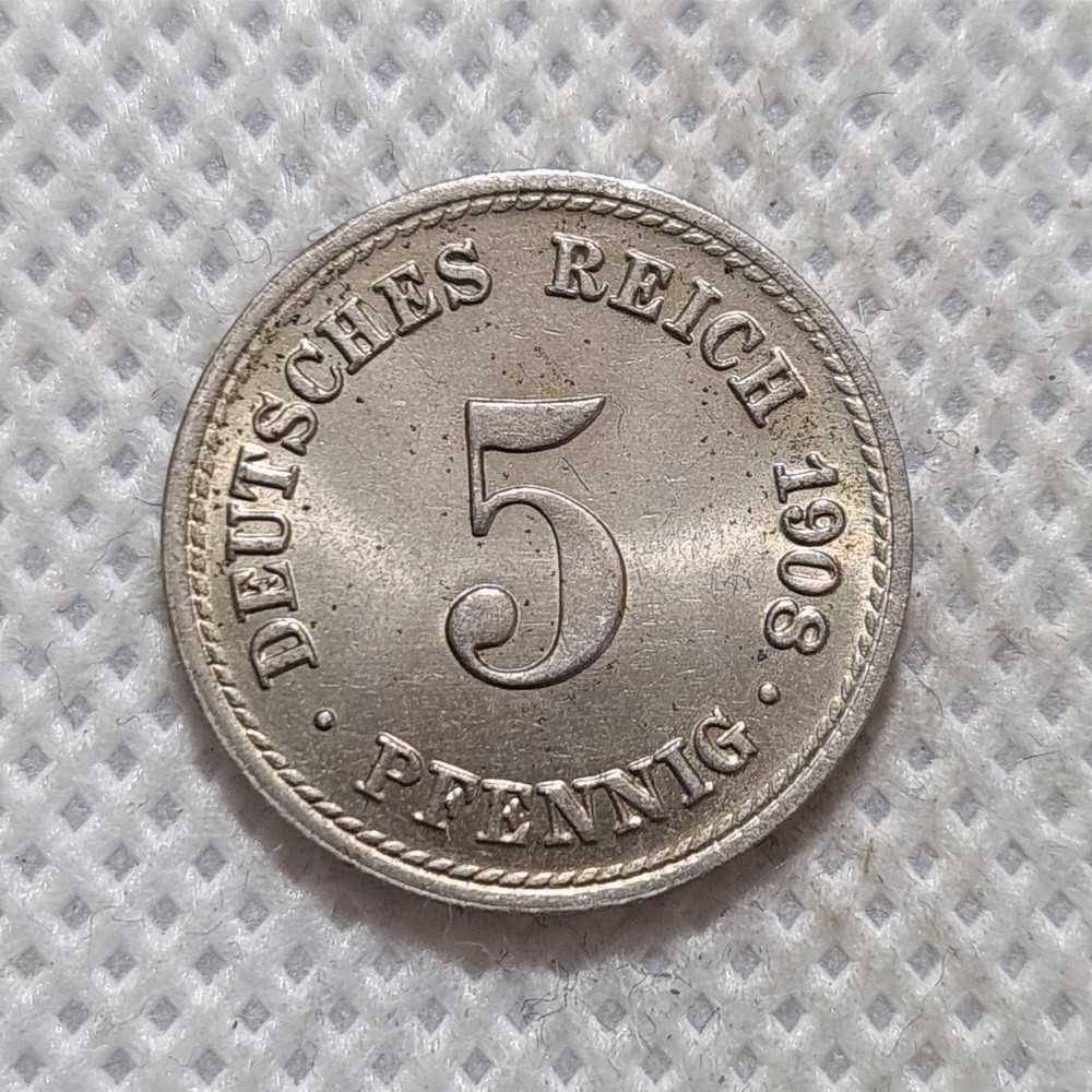 Vokietija 5 pfenigai 1908A Unc